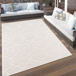 Paco Home - Outdoor Teppich Wetterfest Balkon Küche Ornamente Modern Geometrisch 3D Creme 120 cm Rund