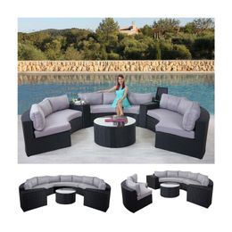 MCW Luxus Poly-Rattan-Garnitur Lier, Sitzgruppe Lounge-Set, XXL Sofa rund, anthrazit Kissen grau