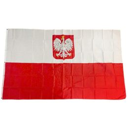 Flagge Polen mit Wappen 90 x 150 cm Fahne mit 2 Ösen 100g/m² Stoffgewicht