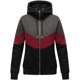 Navahoo Damen Kapuzensweatjacke Sportliche Damen Sweatjacke im Coloblocking-Stil Honigperle