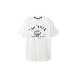 Tom Tailor Herren T-Shirt mit Logo Print, weiß, Logo Print, Gr. L