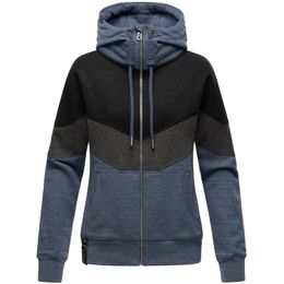 Navahoo Damen Kapuzensweatjacke Sportliche Damen Sweatjacke im Coloblocking-Stil Honigperle