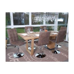 6er-Set Esszimmerstuhl MCW-C41, Stuhl K&uuml;chenstuhl, h&ouml;henverstellbar drehbar, Stoff/Textil MVG ~ vintage braun