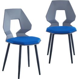 Trisens - 2er 4er Set Design Stühle Esszimmerstühle Küchenstühle Wohnzimmerstuhl Bürostuhl Kunststoff , 2 St., Grau / Dunkelblau