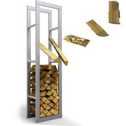 Kaminholzregal innen Metall verzinkt 40x25x150 silber, Stapelhilfe Kaminholz Brennholz Regal für Feuer Holz Holzlege