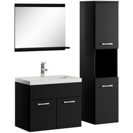 Badplaats Badezimmer Badmöbel Set Montreal 60cm Waschbecken Mat Schwarz - Unterschrank Hochschrank Waschtisch Möbel - Matt schwarz