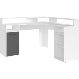 ByLiving - Schreibtisch fox / Gaming-Tisch in matt weiß mit Aufsatz / Tür anthrazit / Mit viel Stauraum und großer Tischplatte / Computer-Tisch / pc