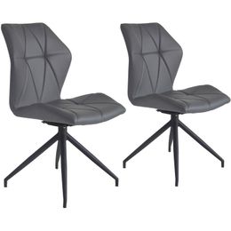 ByLiving Esszimmerstuhl 2er Set imke / Kunstleder grau / Gestell Metall schwarz / Sitzschale 360° drehbar / Esszimmerstuhl / Diamanten-Steppung / b 52, h