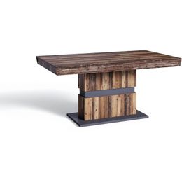 ByLiving Esszimmertisch matthew /Küchen-Tisch 140 cm mit Auszugsfunktion auf 195 cm /Auszugstisch Old Wood-Optik grau /Esstisch ausziehbar mit Einlegeplatte