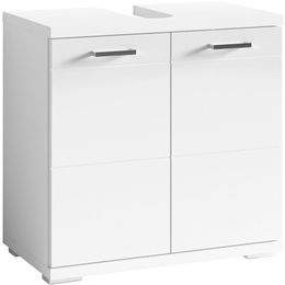 Waschbeckenunterschrank nebraska / Waschtisch Unterschrank stehend, in matt weiß Hochglanz weiß lackiert / 2-türig / b 60, h 59, t 31,5 cm - ByLiving