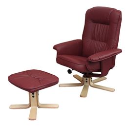 MCW Relaxsessel H56, Fernsehsessel TV-Sessel mit Hocker Ottomane, Kunstleder Eukalyptus Holz ~ bordeaux