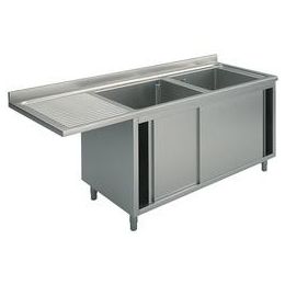 Gastro Mastro Spülschrank mit Schiebetüren für Einbau-Geschirrspüler, 2 Becken rechts, 1600x700 mm