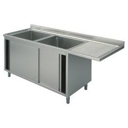 Gastro Mastro Spülschrank mit Schiebetüren für Einbau-Geschirrspüler, 2 Becken links, 1600x700 mm