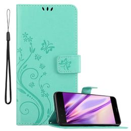 Cadorabo Handyhülle für OnePlus 5 Hülle OnePlus 5, Hülle Schutzhülle Blumen Flower mit Standfunktion Kartenfach Magnet, blau, FLORAL TÜRKIS