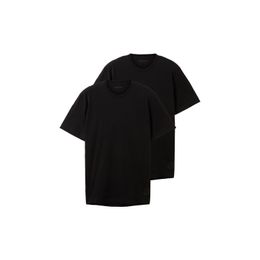Tom Tailor Herren Basic T-Shirt im Doppelpack, schwarz, Uni, Gr. S
