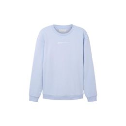 Tom Tailor Denim Herren Sweatshirt mit Bio-Baumwolle, blau, Logo Print, Gr. L
