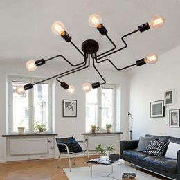 Aiskdan - Deckenlampe Schwarz, 8-Flammig E27 Deckenlampe, Vintage Deckenleuchte, diy Kreative Kronleuchter, Innen Beleuchtung für Wohnzimmer