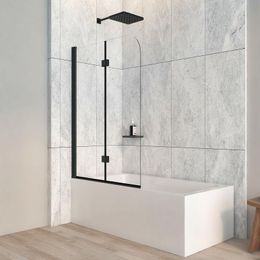 Boromal - Badewannenaufsatz Badewannenfaltwand Schwarz 3-teilig Duschwand Faltbar für Dusche, Sicherheitsglas, Duschabtrennung 130x140cm