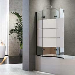 Boromal - 130x140cm Badewannenaufsatz 3 teilig Schwarz Faltbar Duschwand Badewanne Glaswand Duschtrennwand Sicherheitsglas 5mm esg Glas