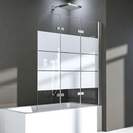 Boromal - 120x140cm Badewannenaufsatz Badewannenfaltwand Milchglas 3-teilig Faltbar Badewanne Glaswand esg Sicherheitsglas Teilsatiniert glas