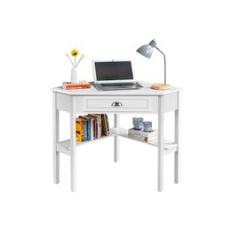 Yaheetech Schreibtisch Ecktisch Platzsparender Computertisch mit Schublade und Regalen Eckschreibtisch für Kleiner Raum, 106 × 71,5 × 77 cm Weiß
