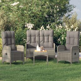 MAISONCHIC 4-tlg. Garten-Essgruppe Gartenmöbel Set Sitzgruppe mit Kissen Grau Poly Rattan DE16756