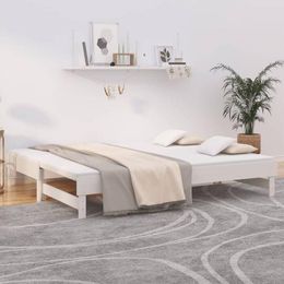 MAISONCHIC Tagesbett Doppelbett Bett für Schlafzimmer Ausziehbar Weiß 2x(100x200) cm Massivholz Kiefer DE58022
