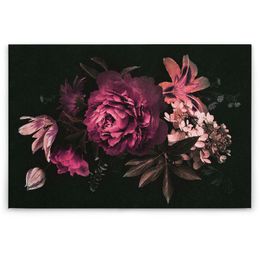 Leinwandbild Blumen 60 x 90 cm - Wandbild Pink Schwarz Floral - Keilrahmen Wohnzimmerdeko Wanddeko Wandgemälde - Pink, Schwarz