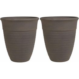 Beliani Blumentopf 2er Set Braun Steingemisch und Polyresin ⌀ 50 cm für Innen Außen Rund Modern Terrasse Balkon Garten Wohnzimmer Deko Ausstattung - Braun