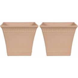 Beliani Blumentopf 2er Set Rosa Steingemisch Kunstharz und Glasfaser 41 x 41 x 36 cm Blumenkübel Quadratisch für Innen Außen Garten Ausstattung - Rosa