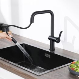 Auralum - Schwarz Hochdruck Küchenarmatur Ausziehbar Edelstahl Wasserhahn Küche Armatur Ausziehbar mit 2 Strahlarten, 360° Drehbar Spültischarmatur