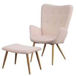 ALBATROS Ohrensessel mit Hocker Oxford Beige - Gemütlicher Bezug in Felloptik, Vintage und Stilvoll - SGS geprüfter Lesesessel oder Relaxsessel mit Hocker - optimal als Sessel Wohnzimmer