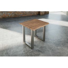 Esstisch Baumkante massiv Akazie stone 80 x 80 silber Lauren