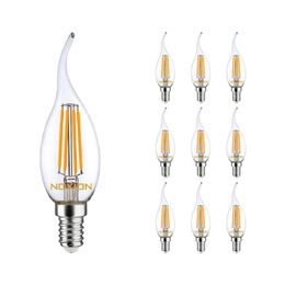 MARKENLOS Mehrfachpackung 10x Noxion Lucent led E14 Gebogen-tip Kerze Fadenlampe Klar 4.5W 470lm - 827 Extra Warmweiß Dimmbar -