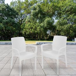 Gartenstuhl Torino, Gartensitz, Stuhl für Esstisch, Sessel für den Außenbereich in Rattan-Optik, 100 % Made in Italy, Cm 54x60h82, Weiß - Dmora