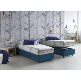 Dmora - Einzelbett Dfazzin, Containerbett mit Stoffbespannung, 100% Made in Italy, Frontöffnung, passend für Matratze Cm 90x190, Blau