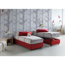 Einzelbett Dacerb, Containerbett mit Stoffbespannung, 100% Made in Italy, Frontöffnung, passend für Matratze Cm 80x190, Rot - Dmora