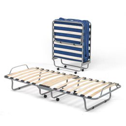 Klappbett Damati, Einzelfaltbares orthopädisches Kinderbett, 100% Made in Italy, Kinderbett mit Kunstlederbezug, inklusive Matratze Cm 80x190, Weiß