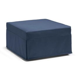 Klappbett Dabay, Puff umwandelbar in Einzelbett, 100% Made in Italy, Sitzpuff aus Stoff fürs Wohnzimmer, Cm 80x80h45, Blau - Dmora