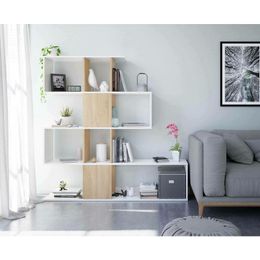 Dmora - Buchhandlung Dmagon, Bücherregal mit 7 Fächern, Modernes Büroregal, Schrankwand mit Regalen, 145x29h145 cm, Weiß und Eiche