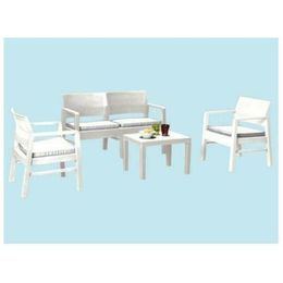 Outdoor-Lounge-Set Carpi, Gartengarnitur mit 2 Sesseln, 1 Sofa und 1 Couchtisch, Sitzecke in Rattan-Optik mit Kissen, 100 % Made in Italy, Weiß