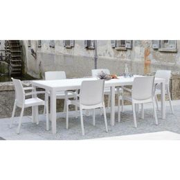 Gartentisch Dmanz, Rechteckiger ausziehbarer Esstisch, ausziehbarer Gartentisch in Rattan-Optik, 100 % Made in Italy, 150x90h72 cm, Weiß - Dmora