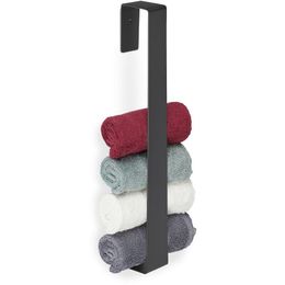 Handtuchhalter ohne Bohren, 45 cm, selbstklebende Handtuchstange, Gästehandtuchhalter Bad, Edelstahl, schwarz - Relaxdays