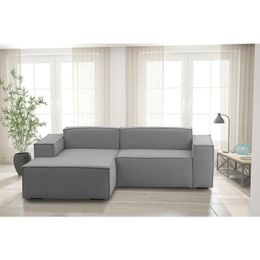 Festes Sofa Dkivil, Modulares 2-Sitzer-Sofa mit linker Halbinsel, 100% Made in Italy, Modernes Sofa aus Stoff, Cm 220x170h70, Grau - Dmora