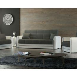 Schlafsofa Dgirou, 3-Sitzer-Container-Schlafsofa aus Kunstleder und Stoff, Wohnzimmersofa aus gepolstertem Stoff mit Klick-Klack-Öffnung, 220x84h91