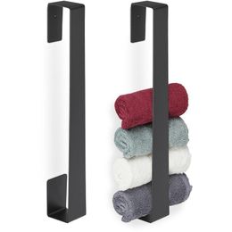 Relaxdays 2 x Handtuchhalter ohne Bohren, 45 cm, selbstklebende Handtuchstange, Gästehandtuchhalter Bad, Edelstahl, schwarz