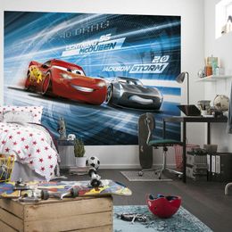 K&L WALL ART Fototapete Disney Cars Jungen Kinderzimmer Tapete Auto Rennwagen McQueen und Jackson - blau rot