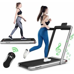 2 in 1 klappbares Walking Pad & Laufband App-kontrolliert Bluetooth led Display 1-12km/h bis 120kg belastbar inkl. Handyhalterung, silber - Costway