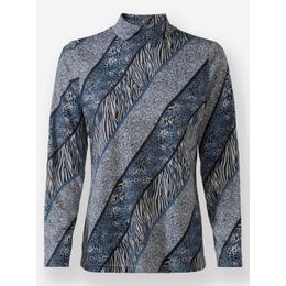 WITT Damen Langarmshirt mit Stehkragen, royalblau-schwarz-bedruckt, Gr&ouml;&szlig;e 52