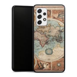 DeinDesign Galaxy A53 5G Handy Silikon H&uuml;lle Case schwarz Handyh&uuml;lle World Map Vintage Map